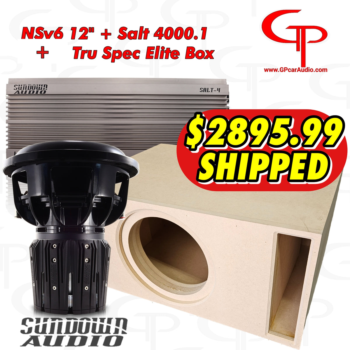 COMBO Sundown Audio NS v.6 12" + Salt-4 Amplifier + Tru Spec Elite Box – GP Car Audio